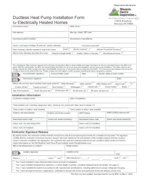 Fillable Online Ductless Heat Pump Installation Form - missoulaelectric ...
