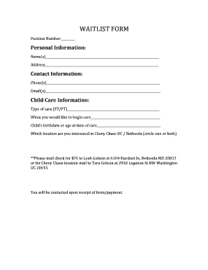 Waitlist Form - Fill Online, Printable, Fillable, Blank | pdfFiller