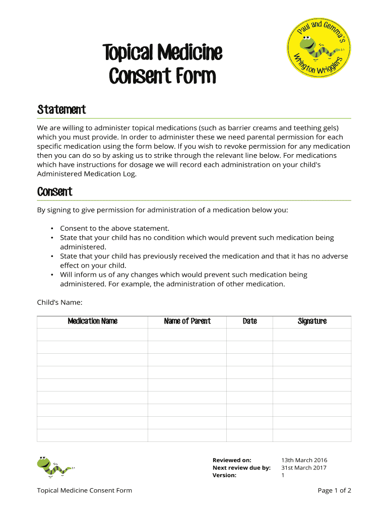 Fillable Online wringtonwrigglers co Topical Medicine Consent Form ...