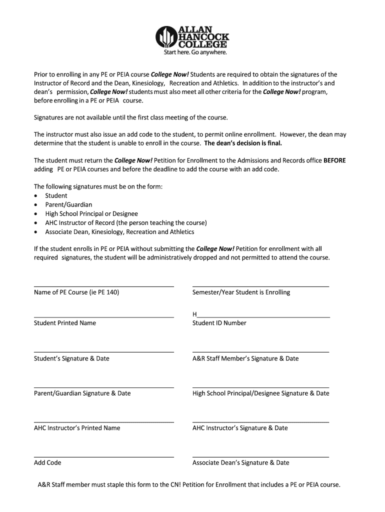 Fillable Online hancockcollege College Now! - Allan Hancock College - hancockcollege Fax Email ...