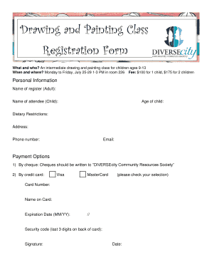 Fillable Online Drawing and Painting Class Registration Form ...