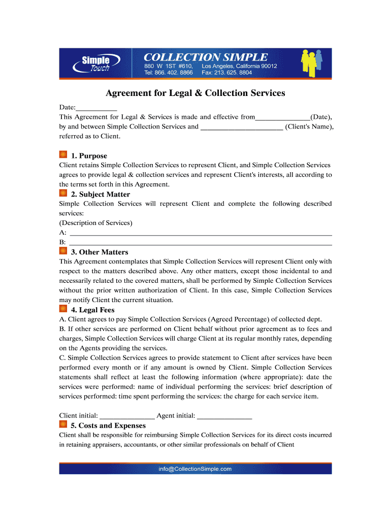 Fillable Online Agreement for Legal & Collection Services Fax Email ...