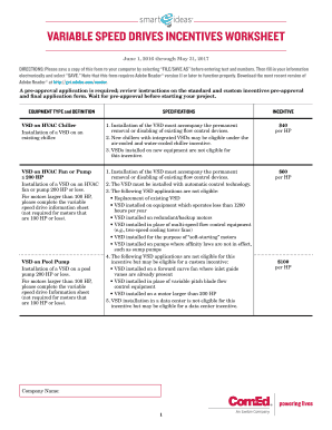 Fillable Online variable speed drives incentives worksheet - ComEd Fax ...