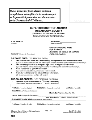 Fillable Online superiorcourt maricopa decreto de cambio de nombre para una familia - Superior ...