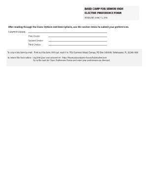 Fillable Online music ezadmin fsu band camp for senior high elective ...