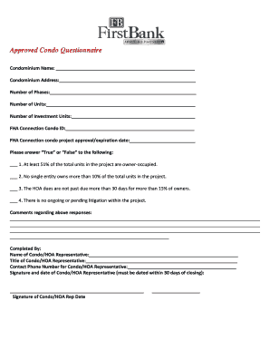 Fillable Online FirstBank Condo Questionnaire Fax Email Print - pdfFiller