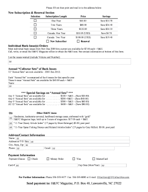 Fillable Online Order Form - Hunting & Fishing Collectibles Magazine ...