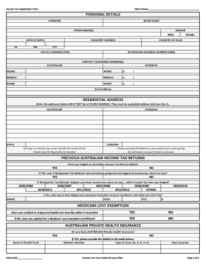 Fillable Online Income Tax Application Form Client Name: PERSONAL ...