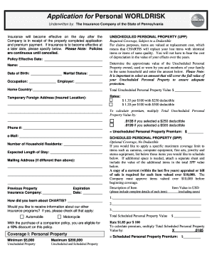 Fillable Online International Personal Property Insurance application ...