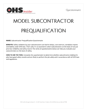 Fillable Online NAME: Subcontractor Prequalification Questionnaire Fax ...