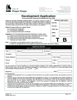 Fillable Online Version Control Project - Development Application Form ...