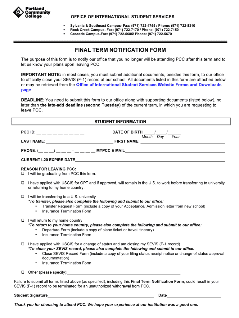 Fillable Online pcc Final Term Notification Form.doc - pcc Fax Email ...