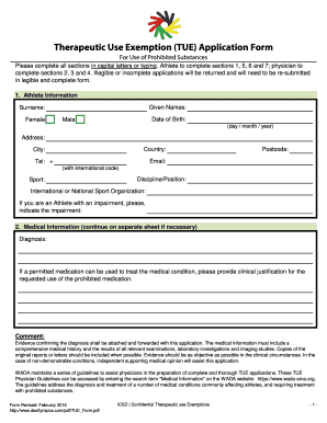 Fillable Online Therapeutic Use Exemption (TUE) Application Form Fax ...