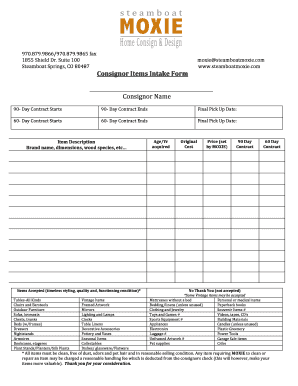 Fillable Online Consignor Items Intake Form Fax Email Print - pdfFiller