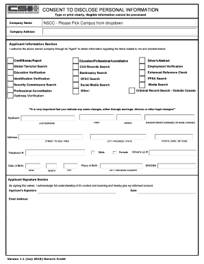 Fillable Online Consent for CSI credit and address verificationonly ...
