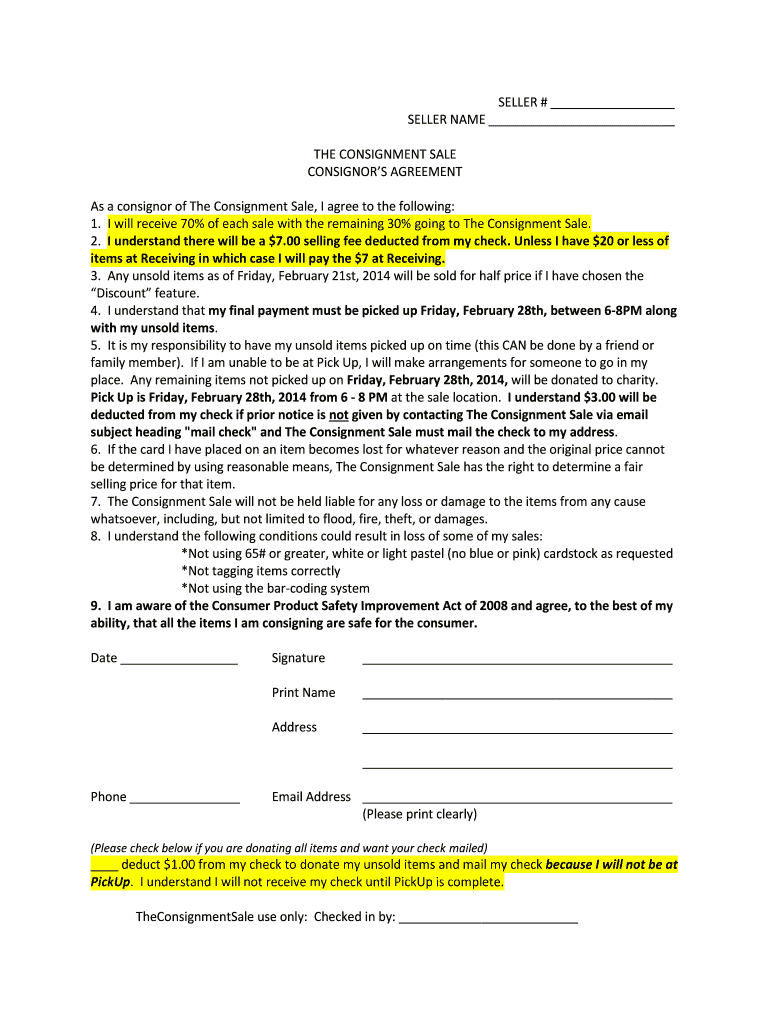 Fillable Online THE CONSIGNMENT SALE Fax Email Print - pdfFiller