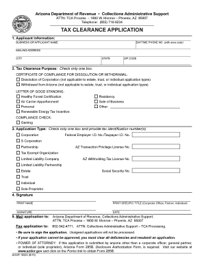 Fillable Online Tax Clearance Application. Certificate of Compliance for Dissolution or ...