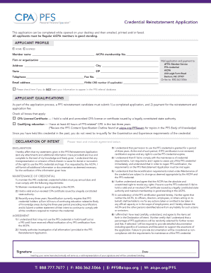 Fillable Online aicpa Credential Reinstatement Application - AICPA Fax ...