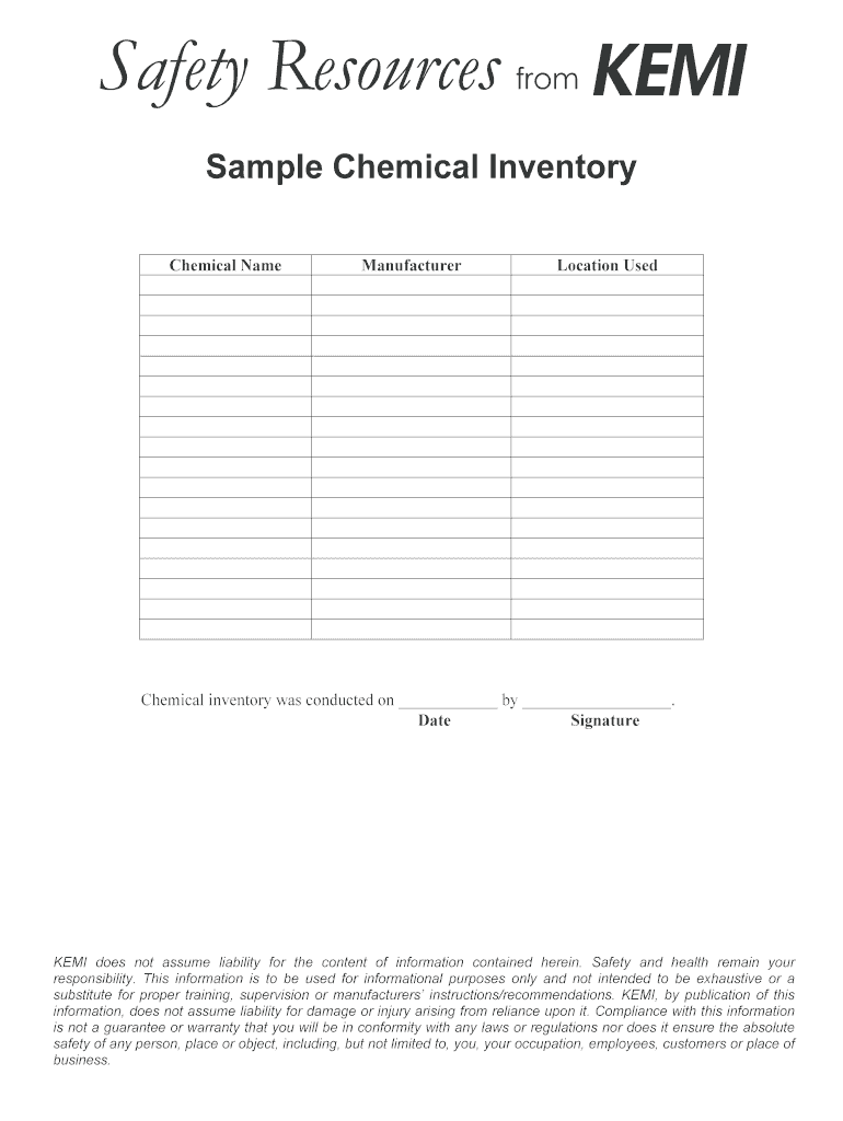 Fillable Online sample chemical inventory Fax Email Print - pdfFiller Fillable Online sample chemical inventory Fax Email Print - pdfFiller