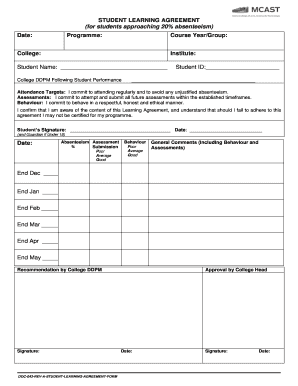 Fillable Online STUDENT LEARNING AGREEMENT Fax Email Print - pdfFiller