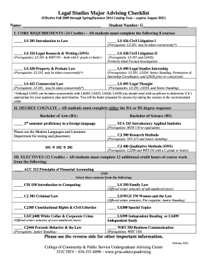 Fillable Online gvsu Legal Studies Major Advising Checklist - Grand ...