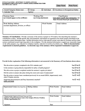 Fillable Online documents dgs ca GOVERNOR S EMPLOYEE SAFETY AWARD ...