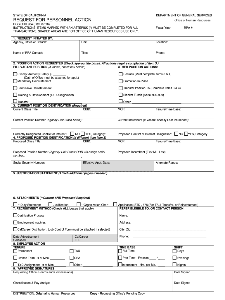 Fillable Online documents dgs ca Request for Personnel Action. Request ...