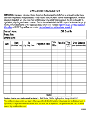 Fillable Online GRANTEE MILEAGE REIMBURSEMENT FORM - Wisconsin Fax ...
