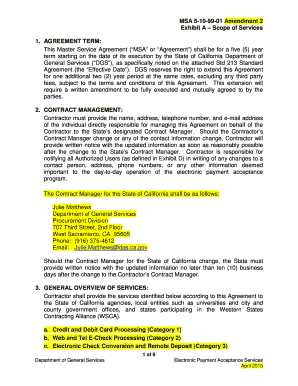 Fillable Online documents dgs ca MSA 5-10-99-01 Amendment 2 Exhibit A ...