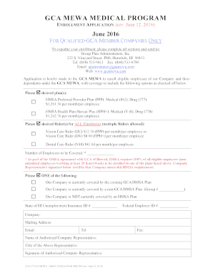 Fillable Online gcahawaii the GCA MEWA HMSA Enrollment Form. (rev. June ...