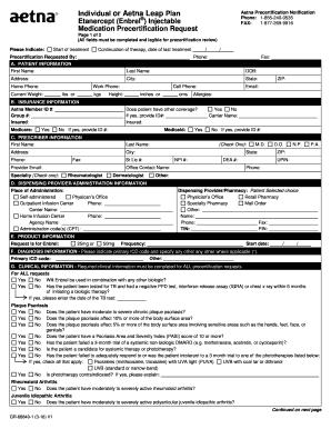 Fillable Online Individual or Aetna Leap Plan Etanercept (Enbrel ) Injectable Medication ...