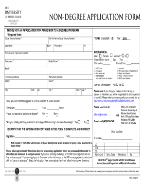 Fillable Online NON-DEGREE APPLICATION FORM - University of Rhode ...