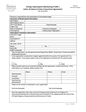 Fillable Online Subrecipient Monitoring Office Letter of Intent to ...