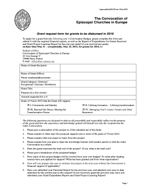 Fillable Online Grant request form for grants to be disbursed in... Fax ...