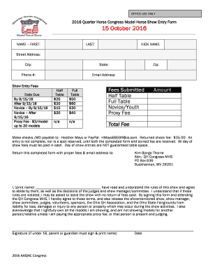 Fillable Online 2016 Quarter Horse Congress Model Horse Show Entry Form ...