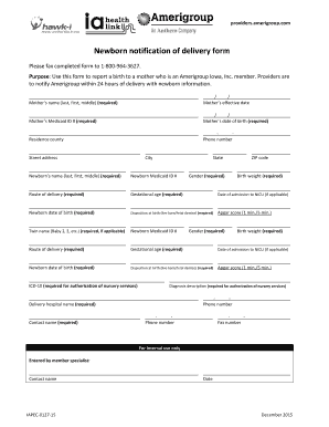 Fillable Online Newborn notification of delivery form - Amerigroup Fax ...