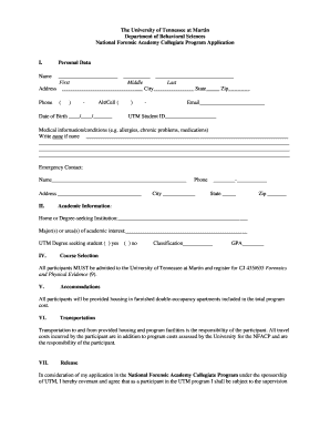 Fillable Online utm application form - The University of Tennessee at ...