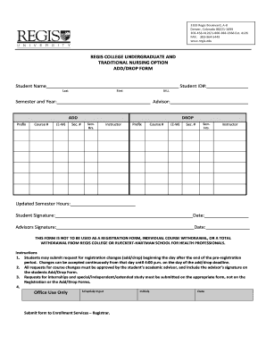 Fillable Online regis REGIS COLLEGE UNDERGRADUATE AND TRADITIONAL NURSING OPTION ... - regis Fax ...