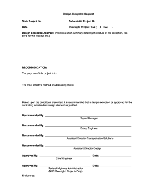Fillable Online deldot Design Exception Request State Project No ...