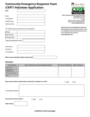 Fillable Online newpaltz Community Emergency Response Team (CERT ...