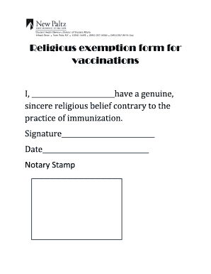 Fillable Online newpaltz Religious exemption form for vaccinations Fax ...