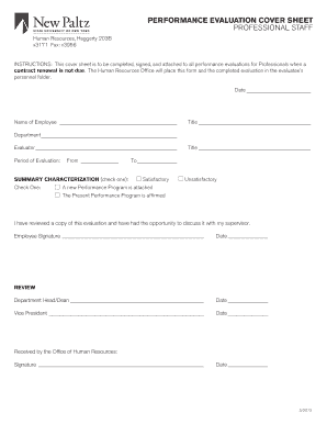 Fillable Online newpaltz PERFORMANCE EVALUATION COVER SHEET ...