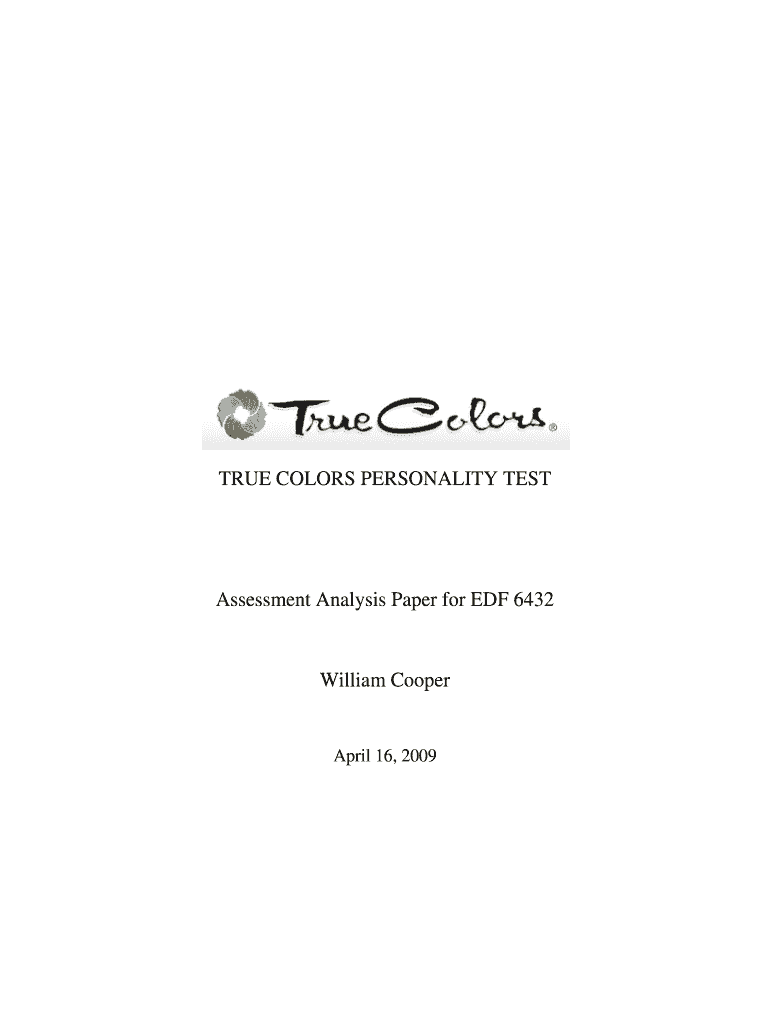 Fillable Online TRUE COLORS PERSONALITY TEST Fax Email Print - pdfFiller