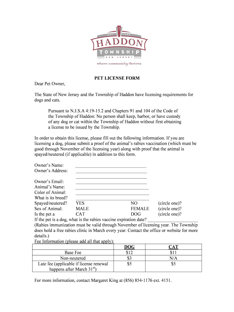 Fillable Online PET LICENSE FORM - gridserver.com Fax Email Print ...