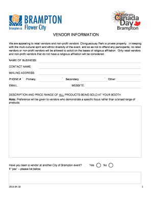 Fillable Online brampton City of Brampton Festivals and Events ...