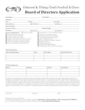 Fillable Online oakmontjrvikings Board of Directors Application ...