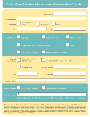 Fillable Online ADIG - Account Application Form - Business/Superannuation ... Fax Email Print ...