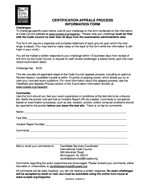 Fillable Online iccsafe CERTIFICATION APPEALS PROCESS INFORMATION FORM ...