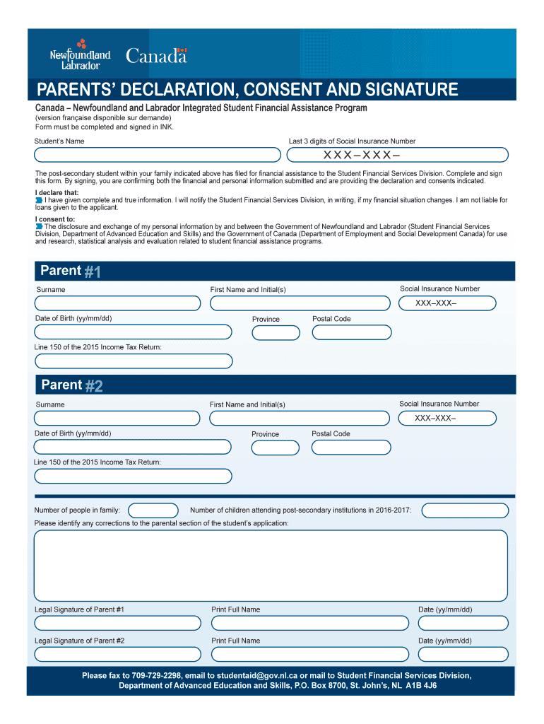 Fillable Online PARENTS DECLARATION, CONSENT AND SIGNATURE Fax Email Print - pdfFiller