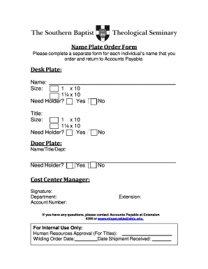 Fillable Online inside sbts Name Plate Order Form Desk Plate: Door ...